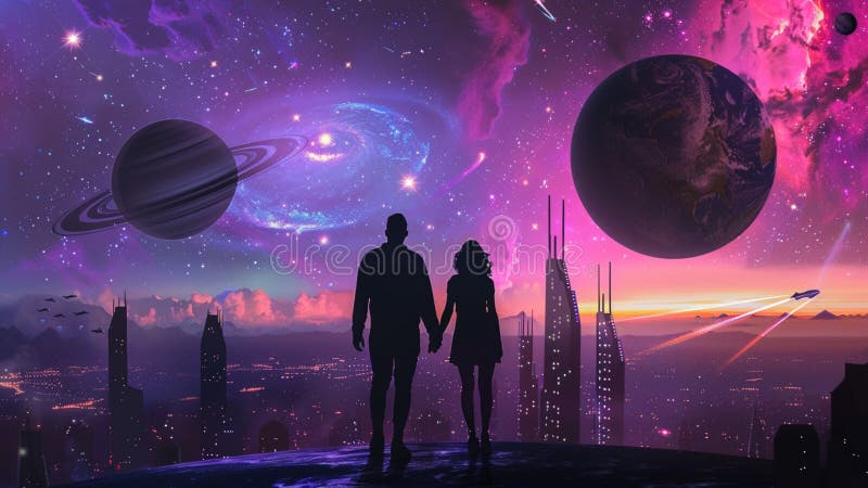 Soulmate Couple in Love Holding Hands or Kissing in Alien World Planet ...