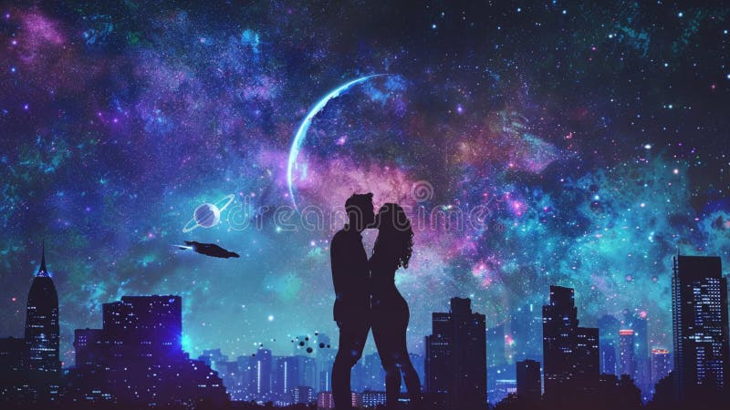 Soulmate Couple in Love Holding Hands or Kissing in Alien World Planet ...