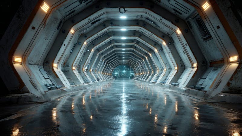 Starship Launch Bay Tunnel with Starlight Reflections Stock Image ...