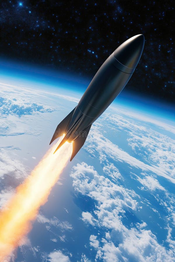 Starship Orbital Test Launch from Earth with Vibrant Flames Against a ...