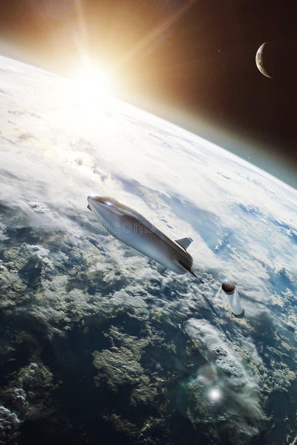Starship Take Off in Low-Earth Orbit. Stock Photo - Image of satellite ...