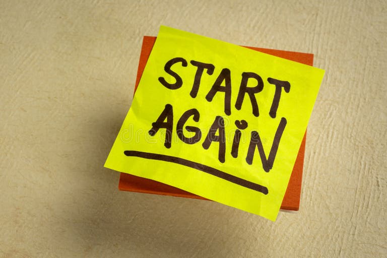 Start Again Reminder - Handwriting on a Sticky Note Stock Image - Image ...