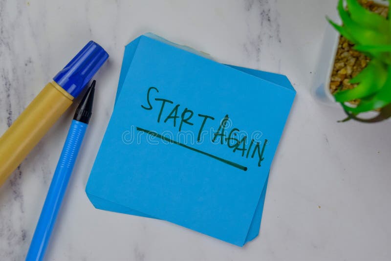 Start Again Write on Sticky Notes Isolated on Wooden Table Stock Photo ...