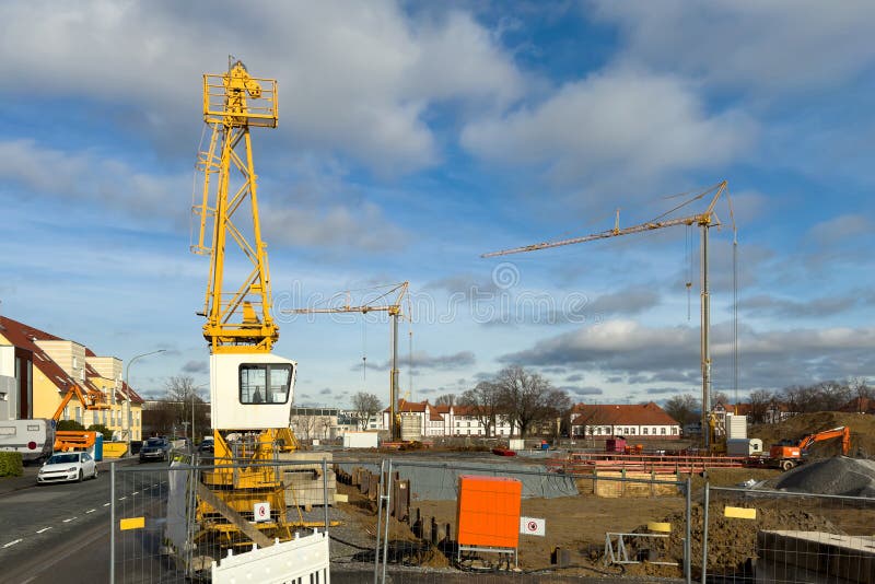 Start of Assembly of Construction Crane at Construction Site. Stock ...