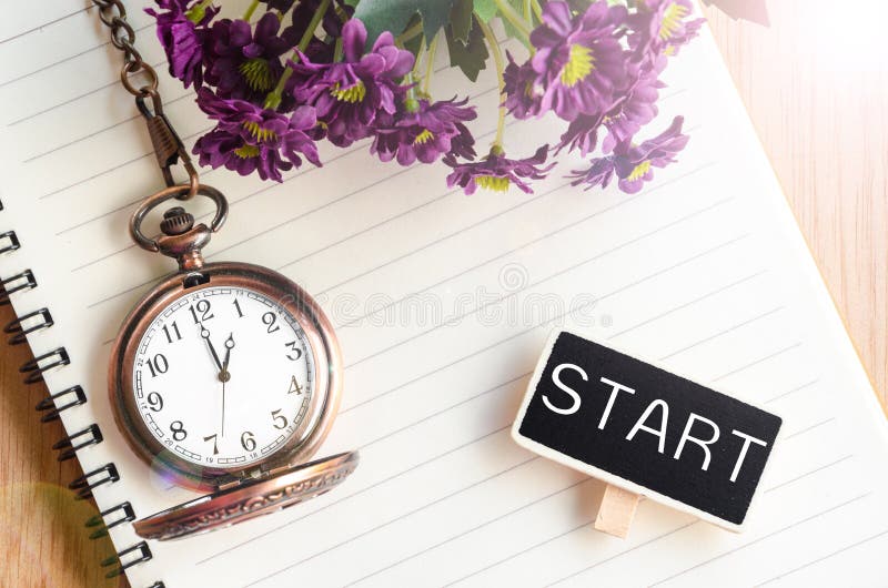 Start in Black Wooden Tag and Pocket Watch at 1 Pm. Stock Image - Image ...