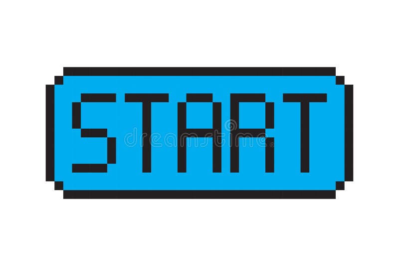 Start Button Icon. Pixel Art Label. Blue Retro Rectangle. Vector Gaming ...