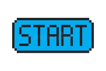 Start Button Icon. Pixel Art Label. Blue Retro Rectangle. Vector Gaming ...