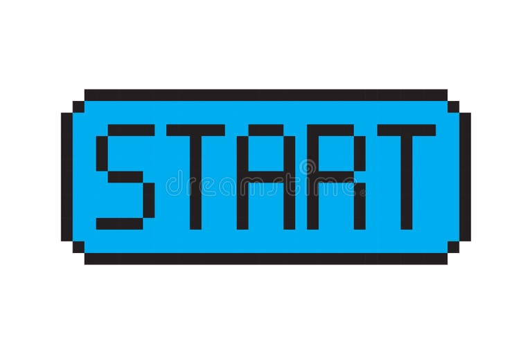 Start Button Icon. Pixel Art Label. Blue Retro Rectangle. Vector Gaming ...
