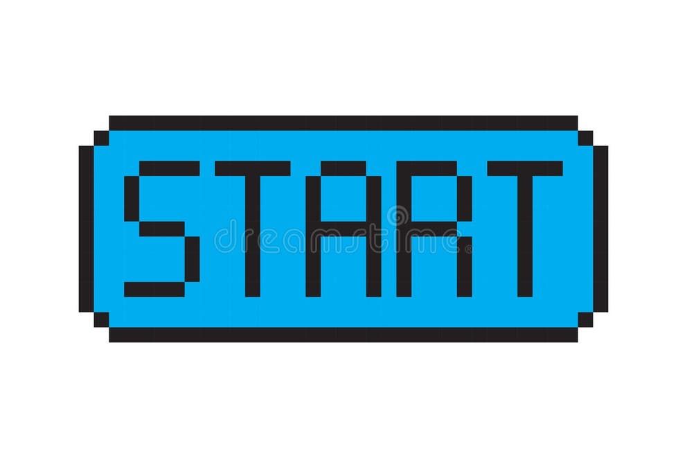 Start Button Icon. Pixel Art Label. Blue Retro Rectangle. Vector Gaming ...