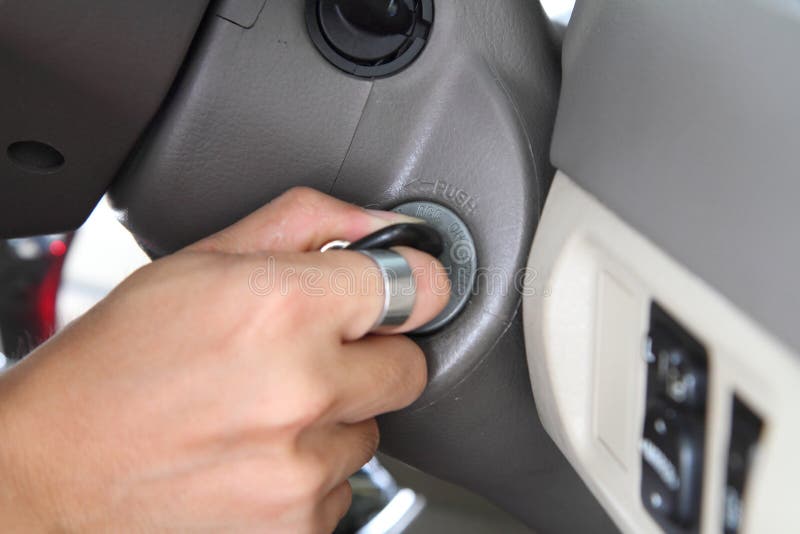 Turn Key To Start Engine of Car Stock Photo - Image of drive, security ...