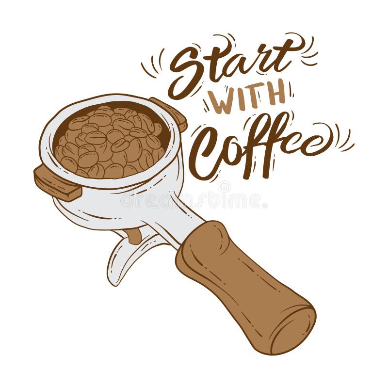 Start with Coffee Typography with Coffee Maker Illustration Stock ...