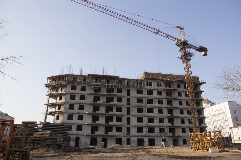 Start of Construction of a High-rise Concrete Building Stock Photo ...