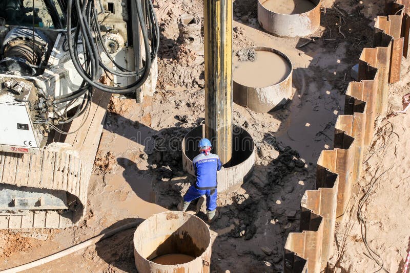 Drilling the First Wells for Piles on the Shore Editorial Photo - Image ...