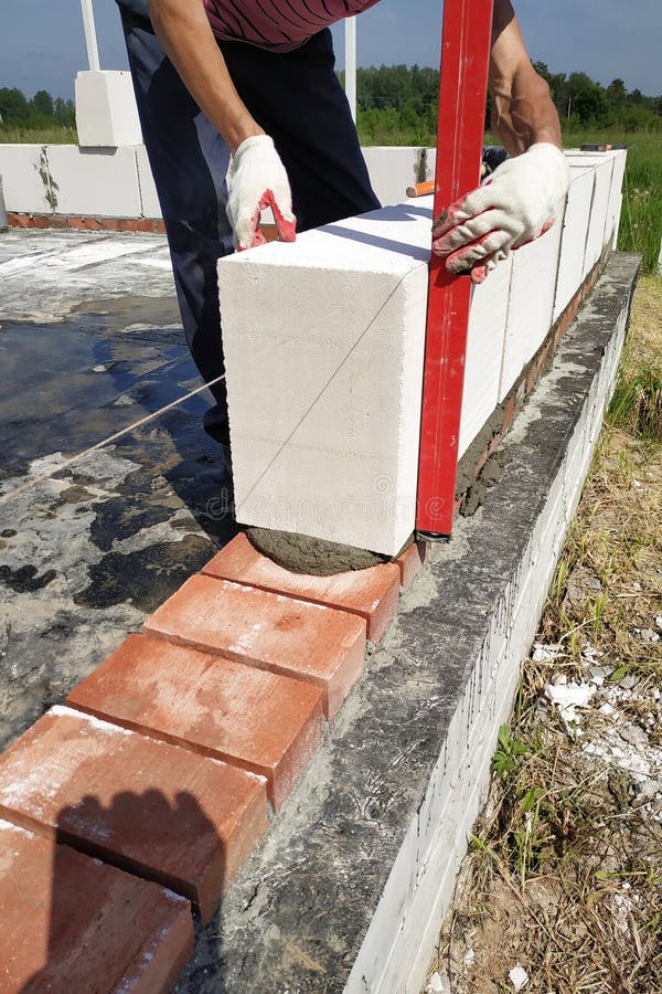 Start of Construction in a New Building with a Free Plan of Red Brick ...