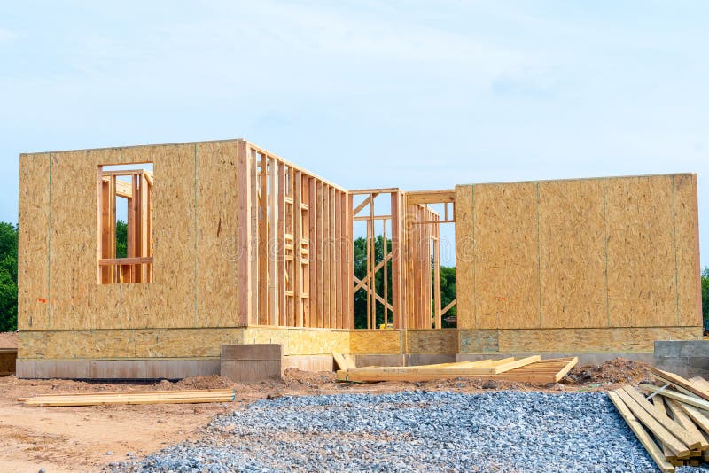 Start of Construction of a Plywood House Wall Site Stock Image - Image ...