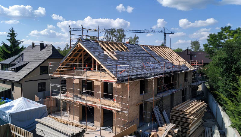 Start of Construction and Construction of the Roof of a New House Stock ...