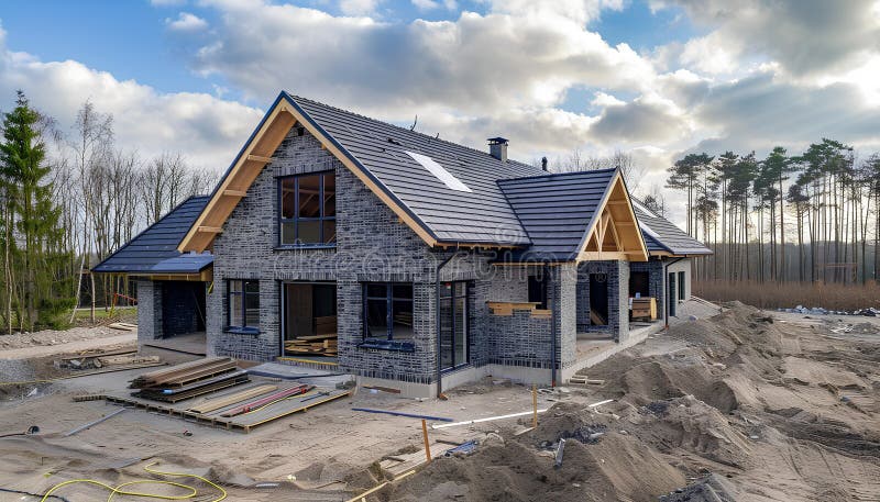 Start of Construction and Construction of the Roof of a New House Stock ...