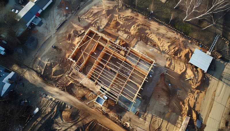 Start of Construction and Construction of the Roof of a New House Stock ...