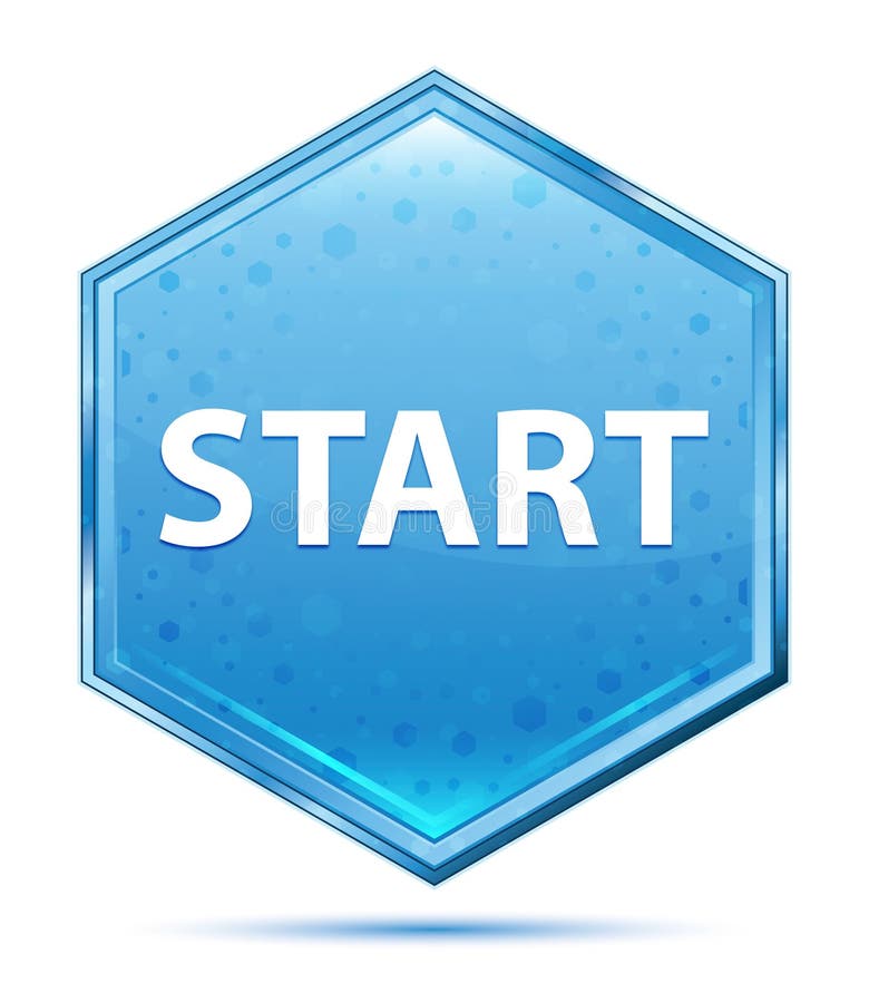 Start Crystal Blue Hexagon Button Stock Illustration - Illustration of ...