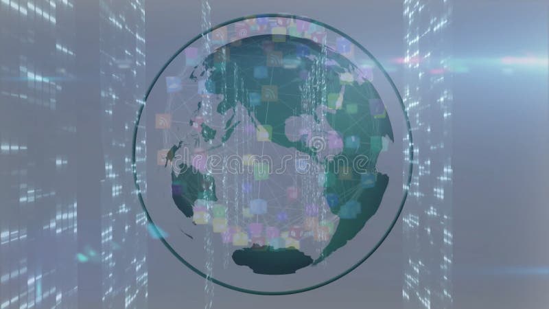 On Start Digital Globe Rotating while Streams Cascading and Nodes ...