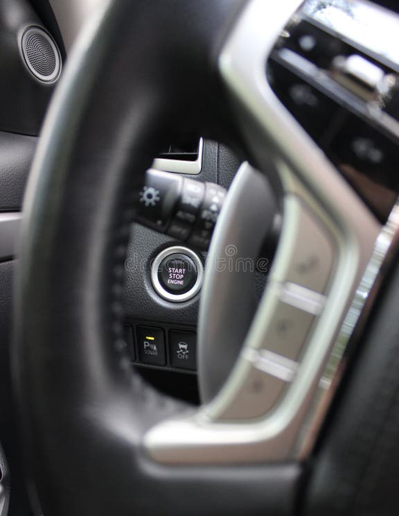 Start Engine Button Under Steering Wheel Inside a Car Stock Image - Image of wheel, interface ...