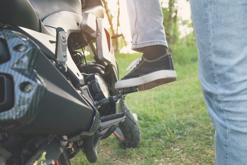 Start the Engine of Motorcycle with Foot Start Stock Photo - Image of ...