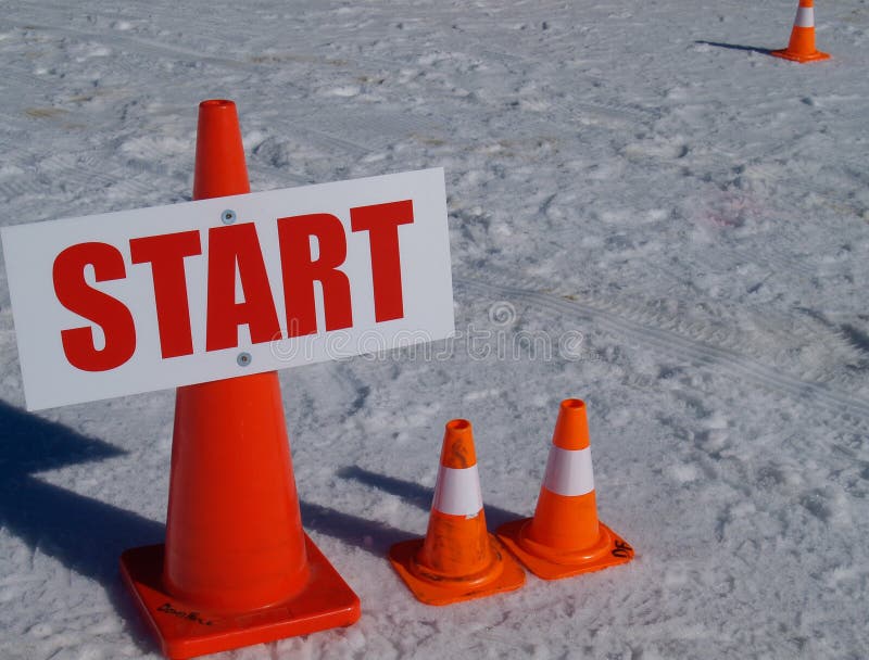 Start Event Sign on Left of Frame. Stock Photo - Image of orange, snow ...