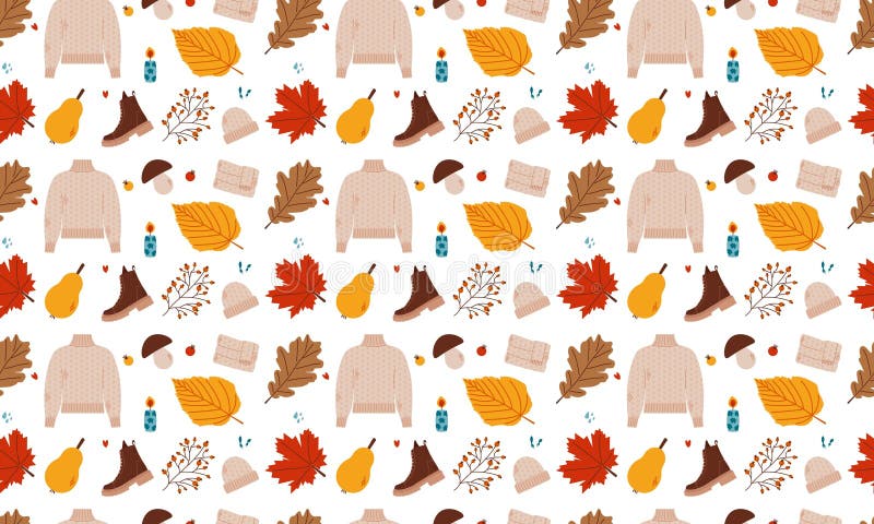 Start of Fall. Cozy Autumn Pattern. Warm Autumn Season Stock Vector ...