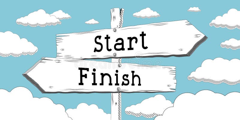 Start and Finish - Outline Signpost with Two Arrows Stock Illustration ...