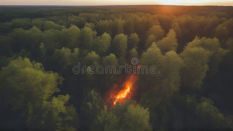 The Start of a Fire in a Summer Forest at Dawn Stock Illustration ...