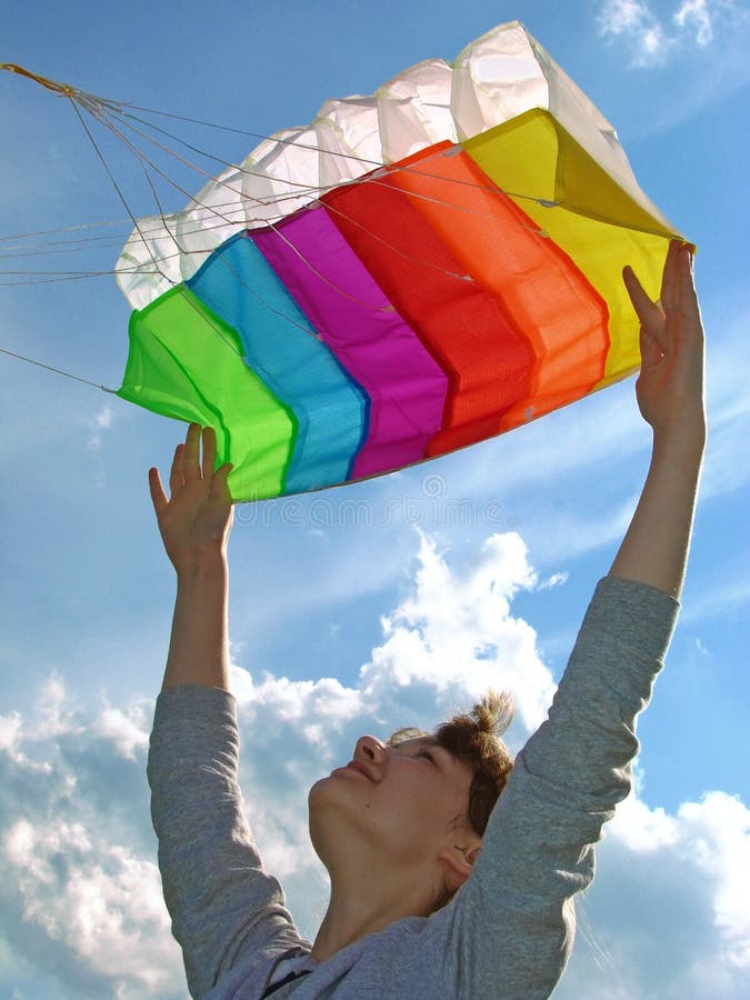 Happy Child Flies a Kite in the Sky 2 Stock Image - Image of cheerful ...