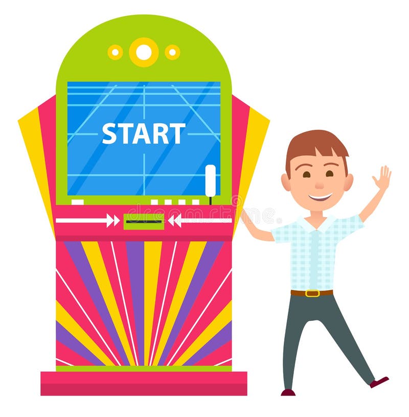 Small Boy Kid Playing on Game Machine Start Play Stock Illustration ...