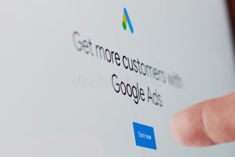 Start google ad with touch editorial image. Image of create - 200284265