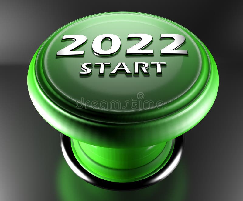 2022 START Green Push Button on Black Background - 3D Rendering ...