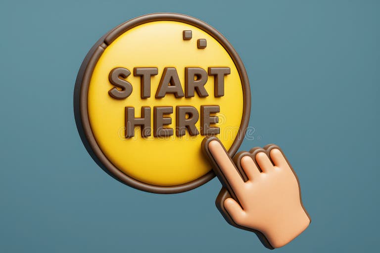 Start Here Button with Hand Cursor on Blue Background, Guiding Users To Begin Simple and Direct ...