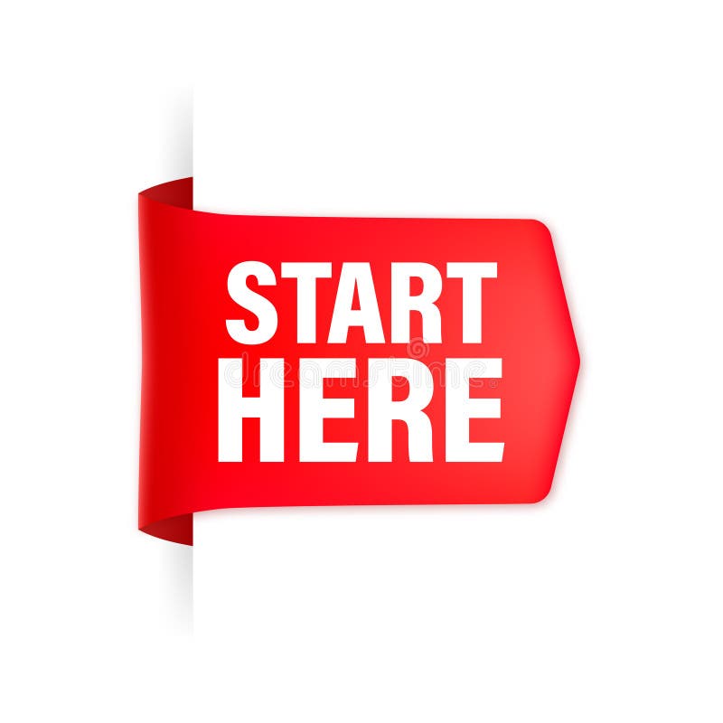 Start Here Red Ribbon in Flat Style on White Background. Vector ...