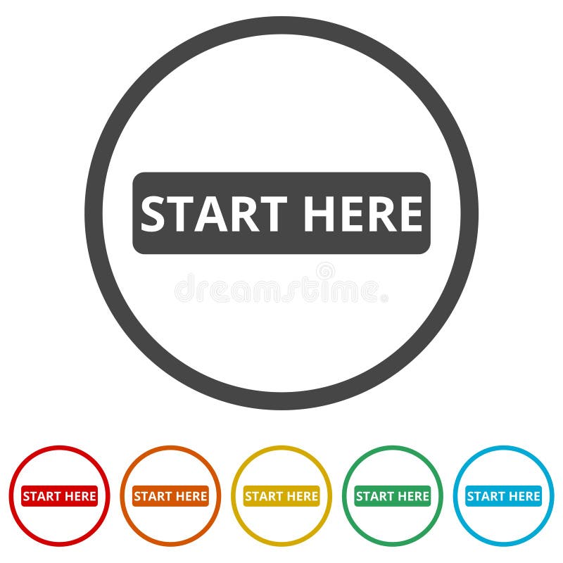Start Here Sign, Start Here Icon, Start Here Button, 6 Colors Included ...