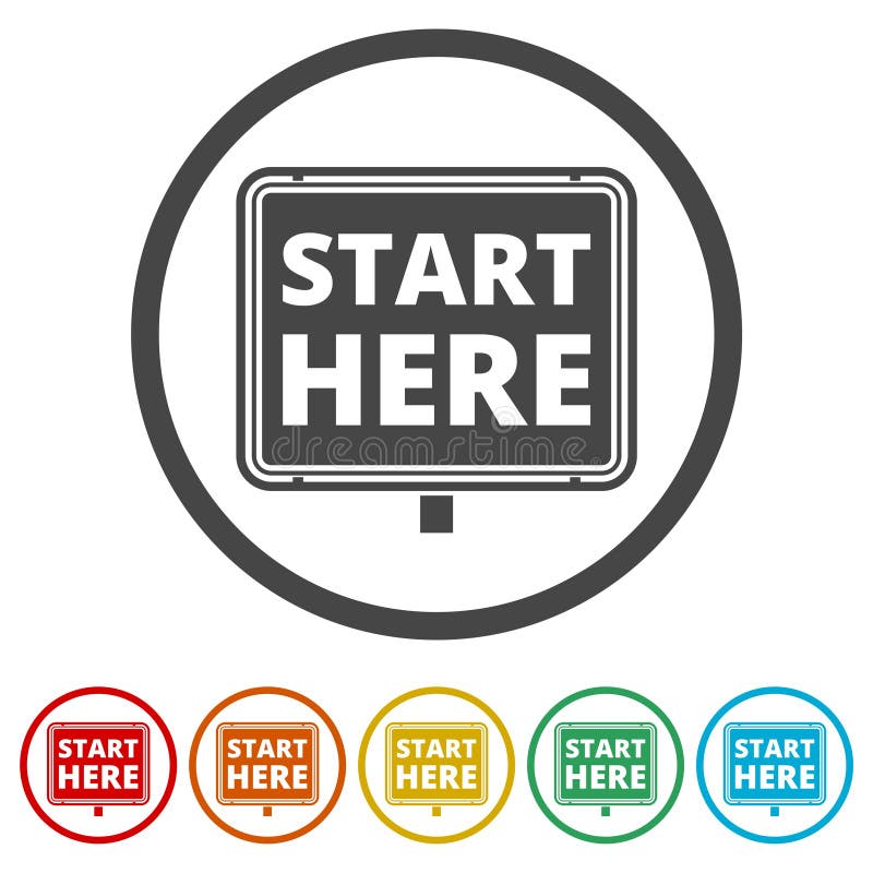 Start Here Sign, Start Here Icon, Start Here Button, 6 Colors Included ...