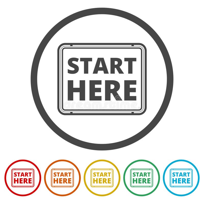 Start Here Sign, Start Here Icon, Start Here Button, 6 Colors Included ...