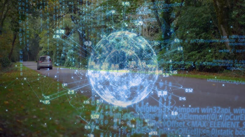 On Start Holographic Globe Streaming on Road Spinning As White Van ...