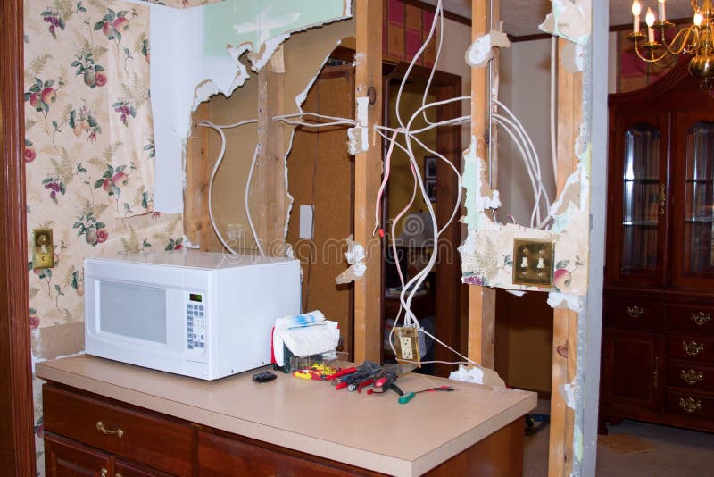 Kitchen Remodel Wall Demo Behind Counter Top Stock Image - Image of ...