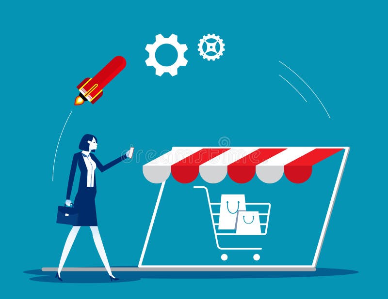 Start and Launch Online Store. Business Vector Illustration Concept ...