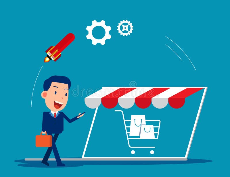 Start and Launch Online Store. Business Vector Illustration Concept ...