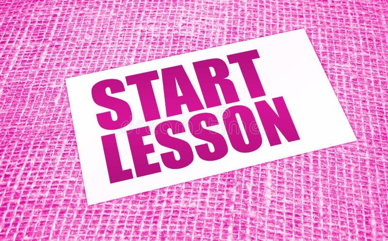 Start Lesson Words on Card on Burlap Canvas. Education Concept Stock ...