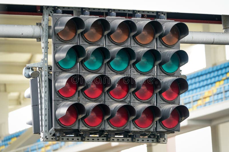 Red Start Lights on the Racetrack Stock Photo - Image of white ...