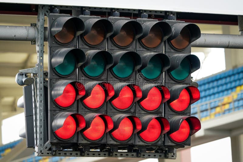 Start Lights in Racing Circuit Stock Photo - Image of beginning, lights ...