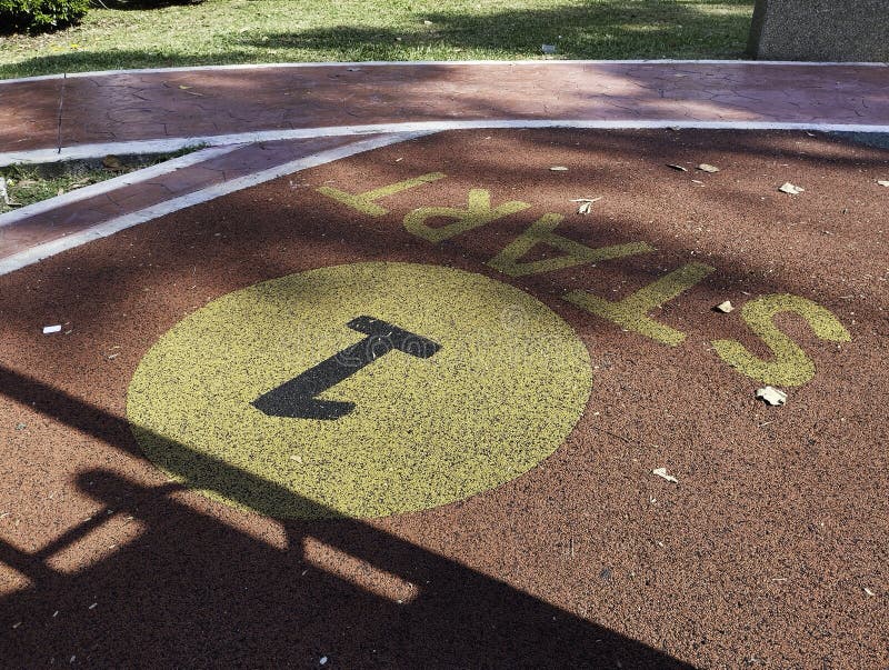 Start Line on Outdoor Running Track with Number One Marking Stock Image ...