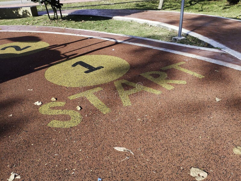 Start Line on Outdoor Running Track with Numbered Lanes Stock Image ...