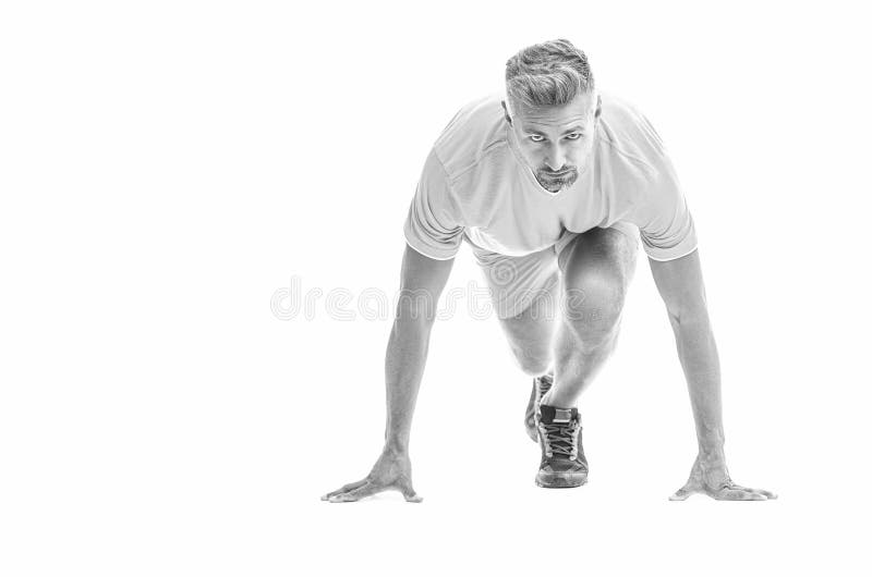 At the Start Line Runner Ready for Action, Copy Space. Runner Getting ...