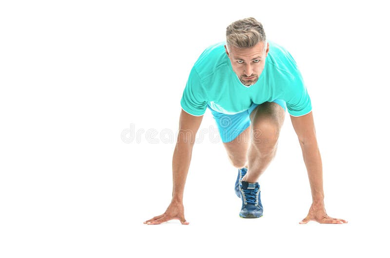 At the Start Line Runner Ready for Action, Copy Space. Runner Getting ...